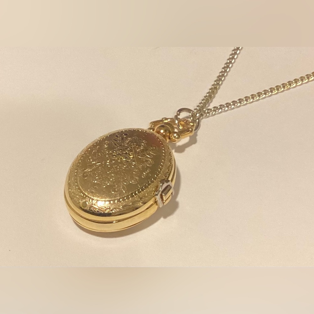 Antique Gold Time-Piece Clock Locket With Gold Neckla… - Gem